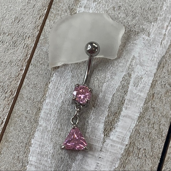 Jewelry | Pink Gem Triangle Dangle Belly Button Navel Ring | Poshmark